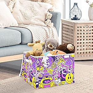 NFMILI Storage Bins (Psychedelic Graffiti) with Lid And Handles, Foldable Storage Basket Large Capacity Household Cube for Organizing Cloth Toys Books 16.5×12.6×11.8 IN