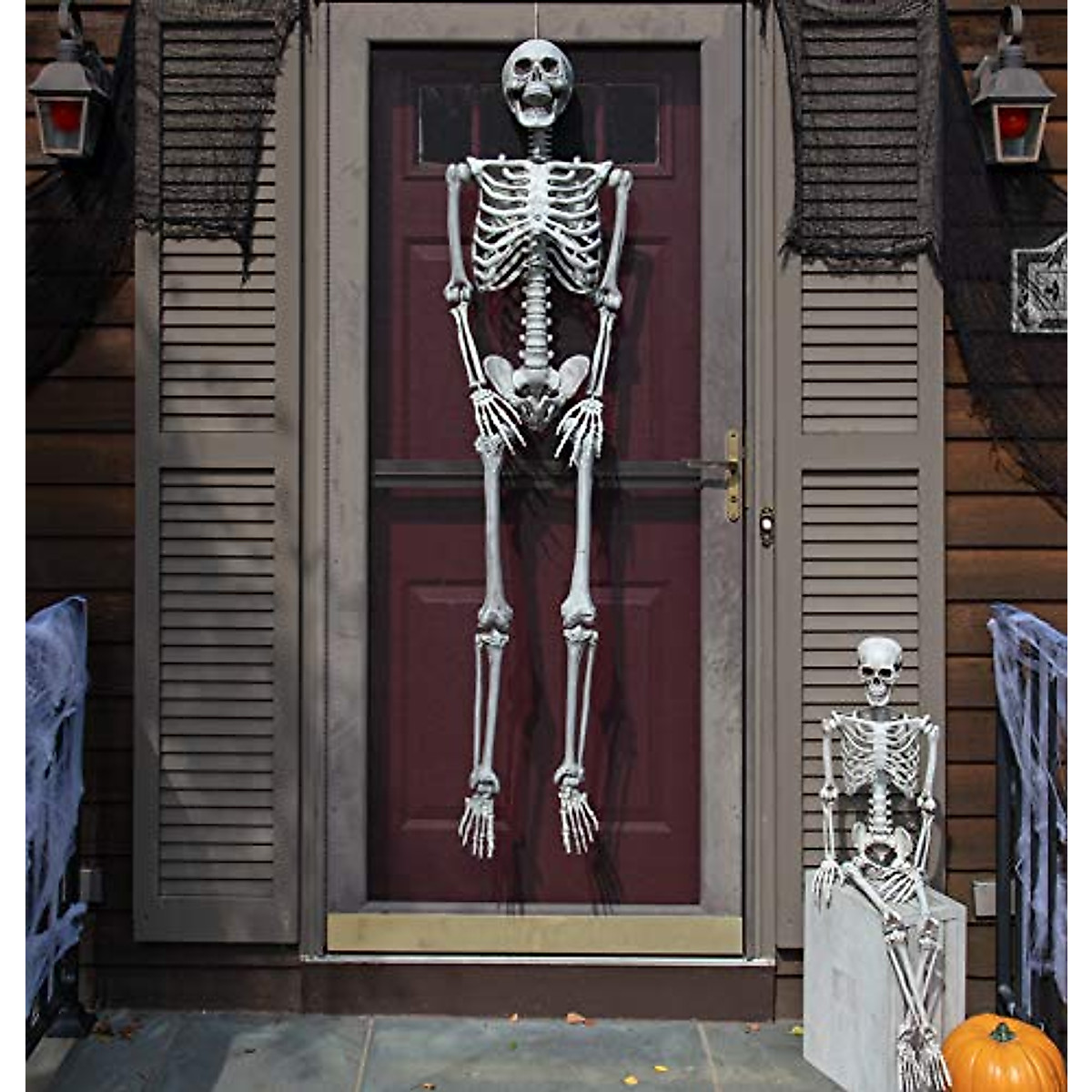 Life Size Skeleton Halloween Decoration Value 2 Pack -Adult (5' 2") & Child (2') Weather Resistant for Indoor/Outdoor - Upgrade Your Fall Graveyard Haunted House Party Props, School Classroom Decor