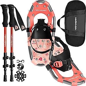 Retrospec Drifter 14/17 Inch Kids’ Bundle Snowshoes & Trekking Poles for Boys & Girls, All Terrain with Fully Adjustable Binding and Carry Bag with Lightweight Aluminum Hiking & Walking Sticks