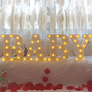 ZUOKEMY 4 LED Baby Marquee Logo Light, Large Baby Monogram Decorative Light, Warm White Glowing Letters Perfect for Baby Shower Party, Birthday Party, Home Bedroom Nursery Table Wall Decor (Baby)
