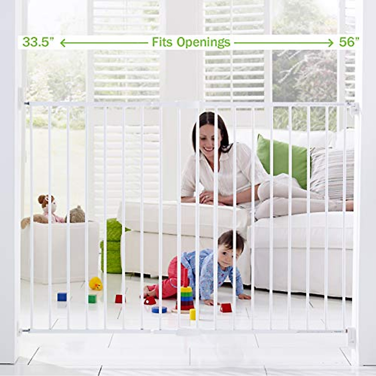 Munchkin® Extending XL™ Tall and Wide Baby Gate,  Hardware Mounted Safety Gate for Stairs, Hallways and Doors, Extends 33" - 56" Wide, Metal, White