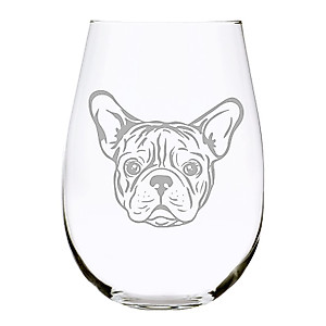 French Bulldog (F1) themed, dog stemless wine glass, 17 oz.