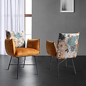 Modern Fabric Living Room Chair-Waiting Room Chairs Accent Chair with Metal Legs, Leisure Chair with Thick Seat Cushion, Ergonomic Accent Chair for Living Room, Bedroom - Floral Print (Yellow)