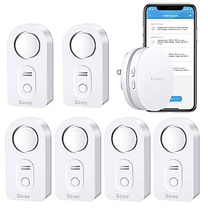Govee Water Detectors 5 Pack, 100dB Adjustable Audio Alarm Sensor Bundle with Govee WiFi Water Sensor, 100dB Adjustable Audio Alarm