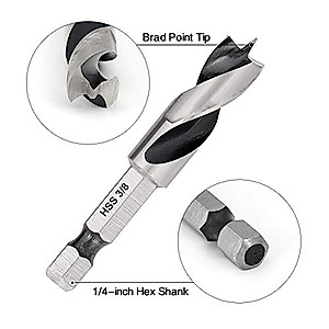 COMOWARE Brad Point Stubby Drill Bit Set for Wood, 6pcs HSS 4241 Steel with 1/4-Inch Quick Change Hex Shank