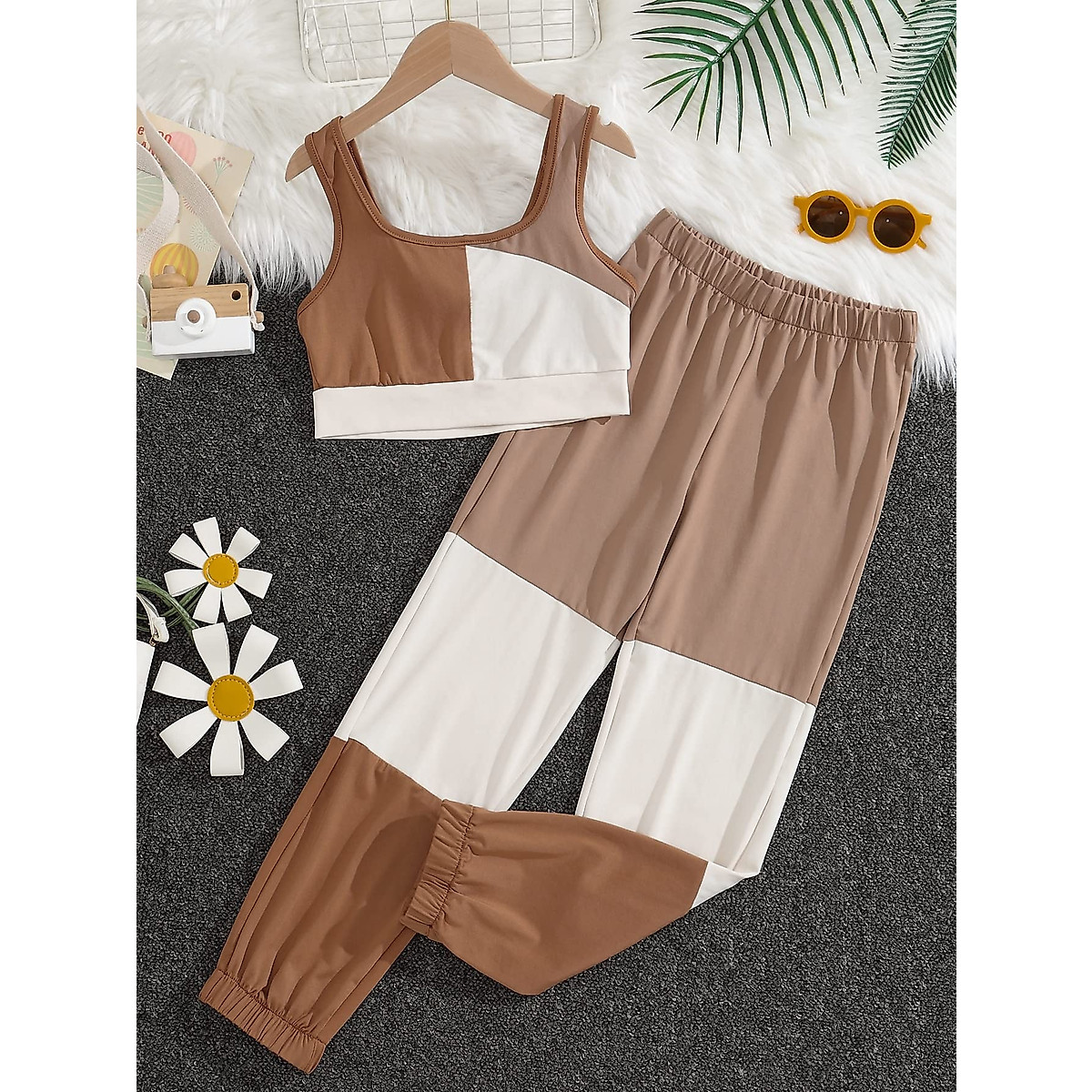 Milumia Girl's 3 Piece Outfits Colorblock Crop Tank Top and Sweatpants with Long Sleeve Hoodie Multicolor 11-12 Years