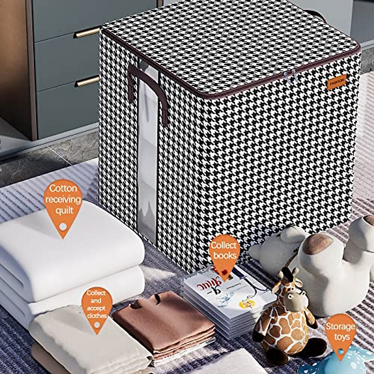 Darzheoy Storage Bags Clothes Storage Bins, 100L Foldable Closet Organizers Storage Containers with Durable Handles and Clear Window, Large Blanket Clothes Organization and Storage Containers (100L)