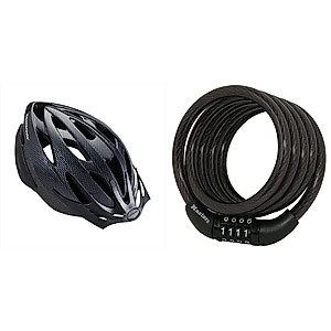 Schwinn Thrasher Bike Helmet, Lightweight Microshell Design, Adult, Carbon & Master Lock 8143D Bike Lock Cable with Combination