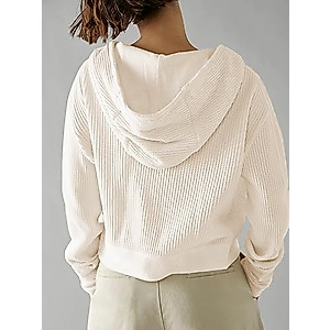 Azuki Stay Fashionable And Comfortable White SweatshirtWwomen Zip-Up In Waffle Grid Fabric-Size XL