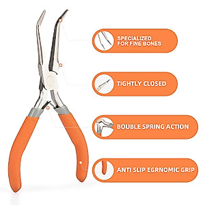 SIDAZON Fish Bone Pliers/Tweezers 6 Inches Bent nose pliers Curved Stainless Steel With Non-Slip Grip