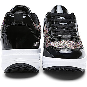 pearlzone Women's Fashion Casual Breathable Crystal Bling Lace Up Sport Shoes,Sparkly Sequin Lightweight Non Slip Comfort Sneakers (8,White)