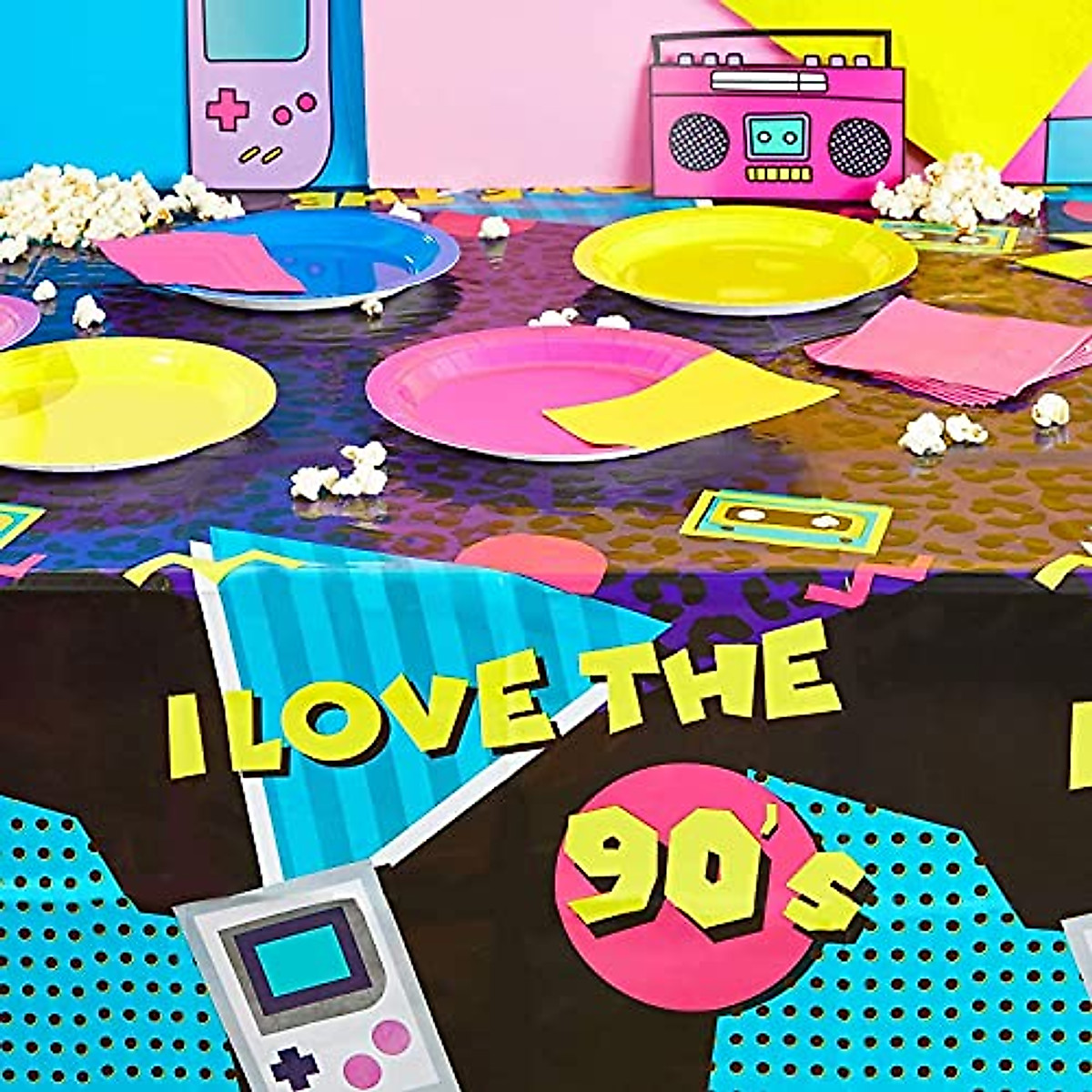Purple Plastic Tablecloth for 90’s Birthday Party (54 x 108 in, 3 Pack)