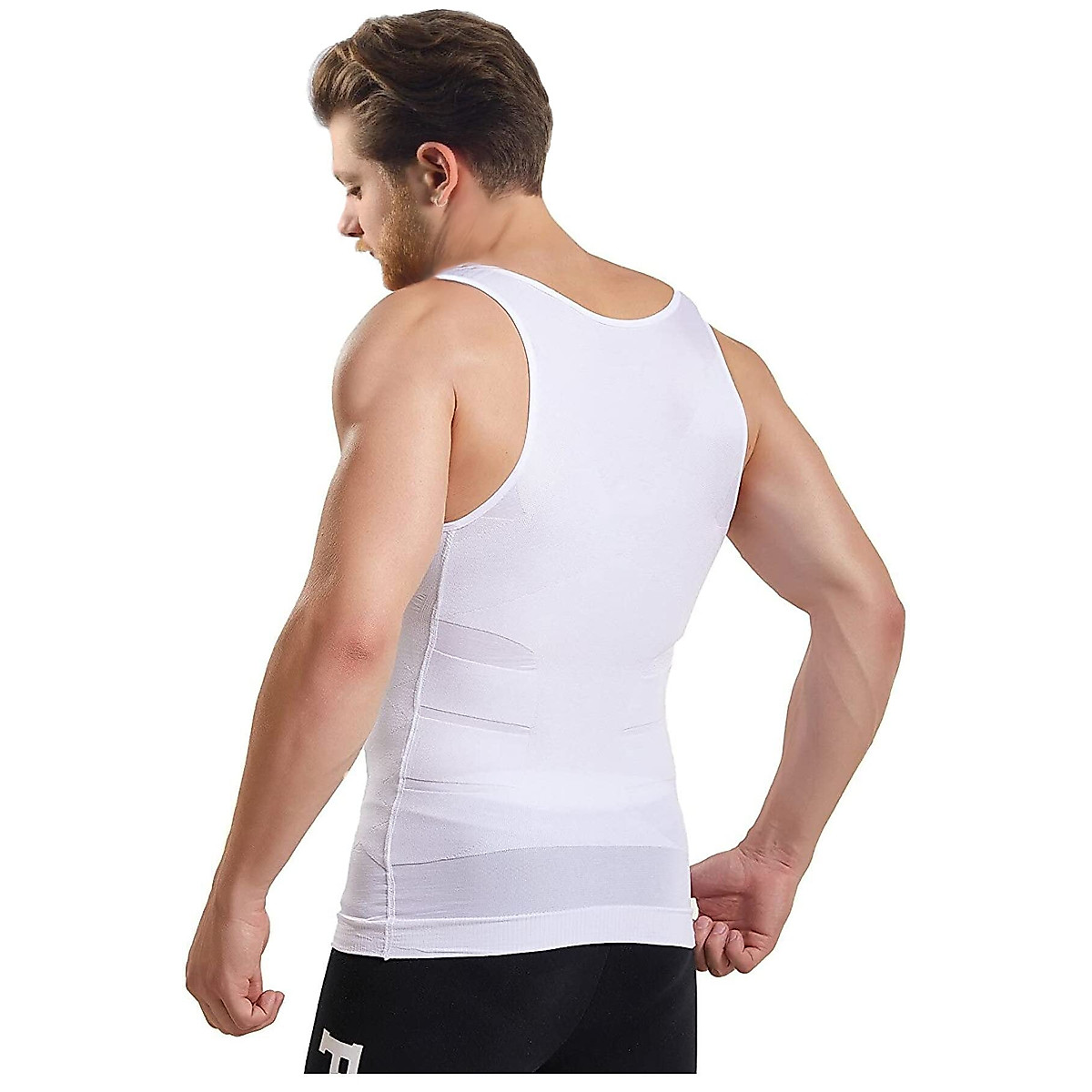 2X Compression Shirts for Men - Mens Slimming Body Shaper Vest - Tight Tank Top for Men - Compression Shirt Tank Top (White-White, XXXL)