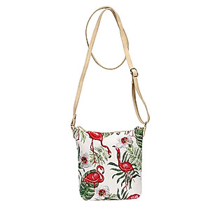 Signare Tapestry Small Crossbody Bag Sling Bag for Women with Pink and Green Flamingo Design (SLING-FLAM)