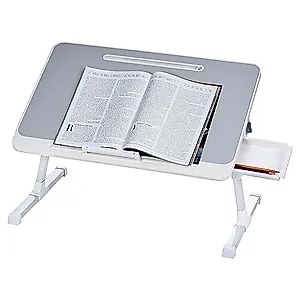 PATIKIL Laptop Bed Tray Table, 23.6"x15.7", Foldable Lap Desk with Storage Drawer, Adjustable Bed Desk for Laptop Bed Working, Eating, Writing, Gaming, Drawing, Grey