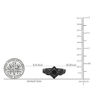 Dazzlingrock Collection 2.10 ctw Princess & Round Black Diamond Chevron Ring Set for Women in Black Plated Sterling Silver, Size 9.5