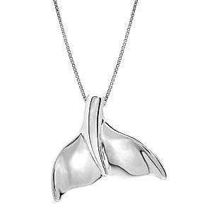 Honolulu Jewelry Company Sterling Silver High Polished Whale Tail Necklace Pendant with 18" Box Chain