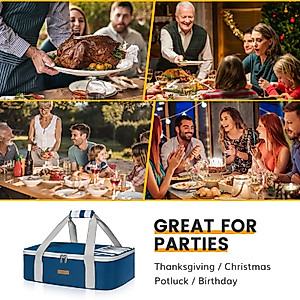 LUNCIA Insulated Casserole Carrier for Hot or Cold Food, Lasagna Holder Tote for Potluck Parties/Picnic/Cookouts, Fits 9"x13" Baking Dish, Dark Blue