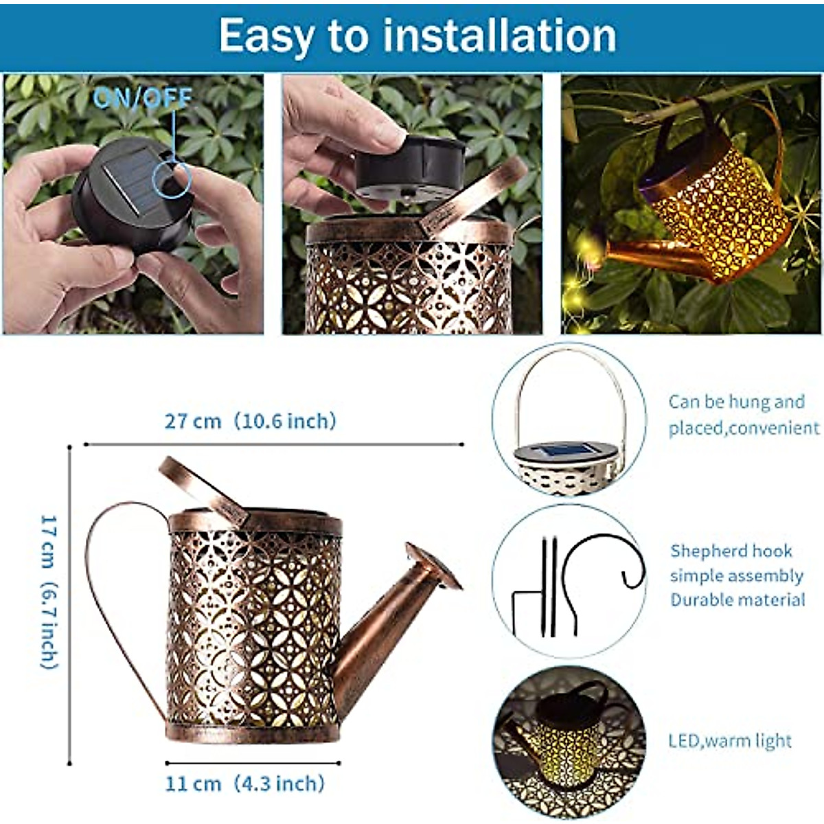 Light Solar Powered Watering Can with LED Light Solar Fairy Lights with Outdoor String Lights Hanging Solar Lantern Garden Decor Outdoor Lanterns Gifts Waterproof for Garden Patio Yard Pathway Walkway