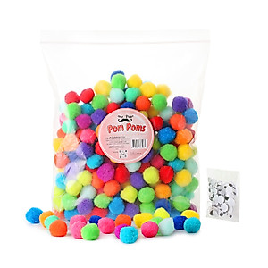 Mr. Pen- Pom Poms, 250 1 Inch Vibrant Colors Pom Poms & 50 Googly Eyes, Pompoms for Crafts, Pom Pom Balls for Crafts, Puff Balls for Crafts, Colored Pom Pom Balls, Fuzzy Craft Balls, Bulk Pompoms