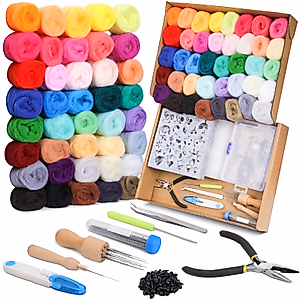 Needle Felting Kit,Wool Roving 40 Colors Set,Needle Felting Starter Kit,Wool Felt Tools with Felting Tool Instruction Included for Felted Animal Needle Felting Supplies