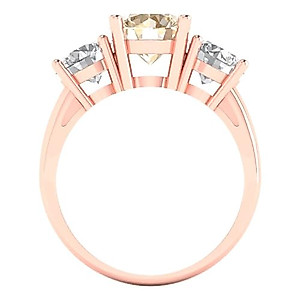 Clara Pucci 3.25 ct Round Cut Solitaire 3 stone Natural Brown Morganite Engagement Promise Anniversary Bridal Ring 18K Rose Gold 6