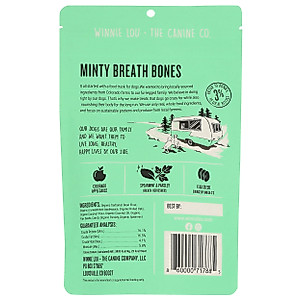 Winnie Lou Minty Breath Bones - Organic Healthy Dog Treats Made in The USA with Spearmint, Parsley, Spirulina for Fresh Breath - Human Grade Dog Biscuits Sourced from Local Colorado Farms, 2 Pack