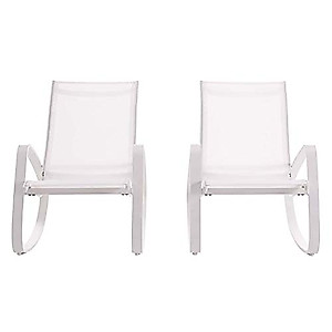 Modway Traveler Outdoor Patio Aluminum Mesh Rocking Sling Gliders, Two Lounge Chairs, White