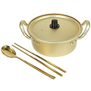 1 Set Instant Noodle Pot Korean Ramen Noodles Non Japanese Spoon Everyday Pan Hot Pot Korean Noodles Clay Cooking Double Korean Ramen Cookware Container Jumpsuit Household Aluminum