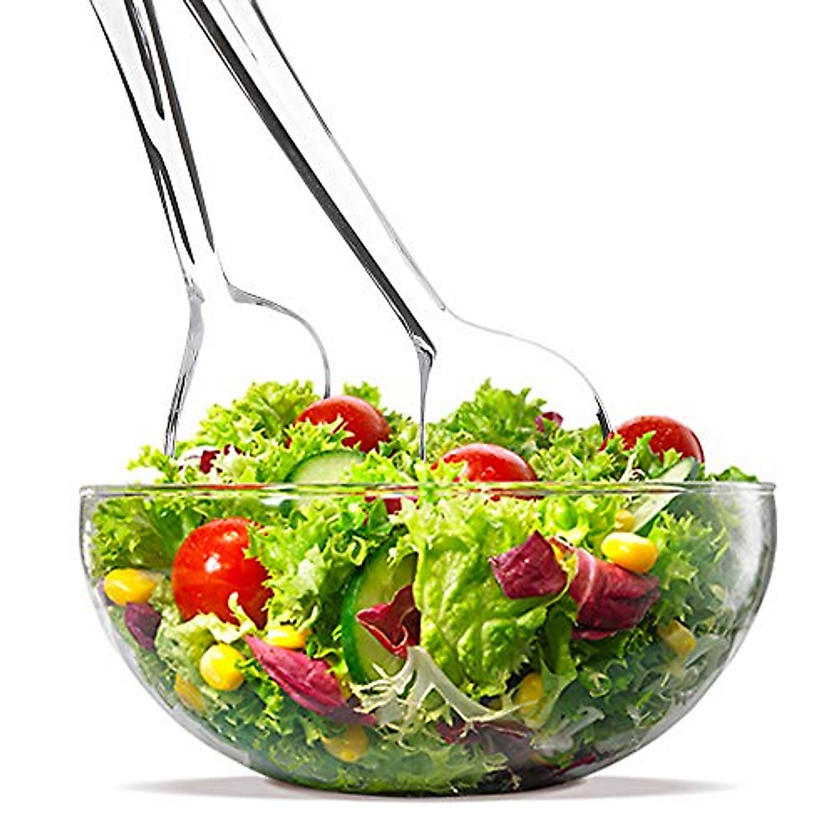 Srenta Clear Acrylic 2-in-1 Arc Salad Serving Tongs | BPA Free Plastic | Modern Salad Servers | Perfect Kitchen Tool For Catering, Buffet, Parties, Events, 2 Pcs