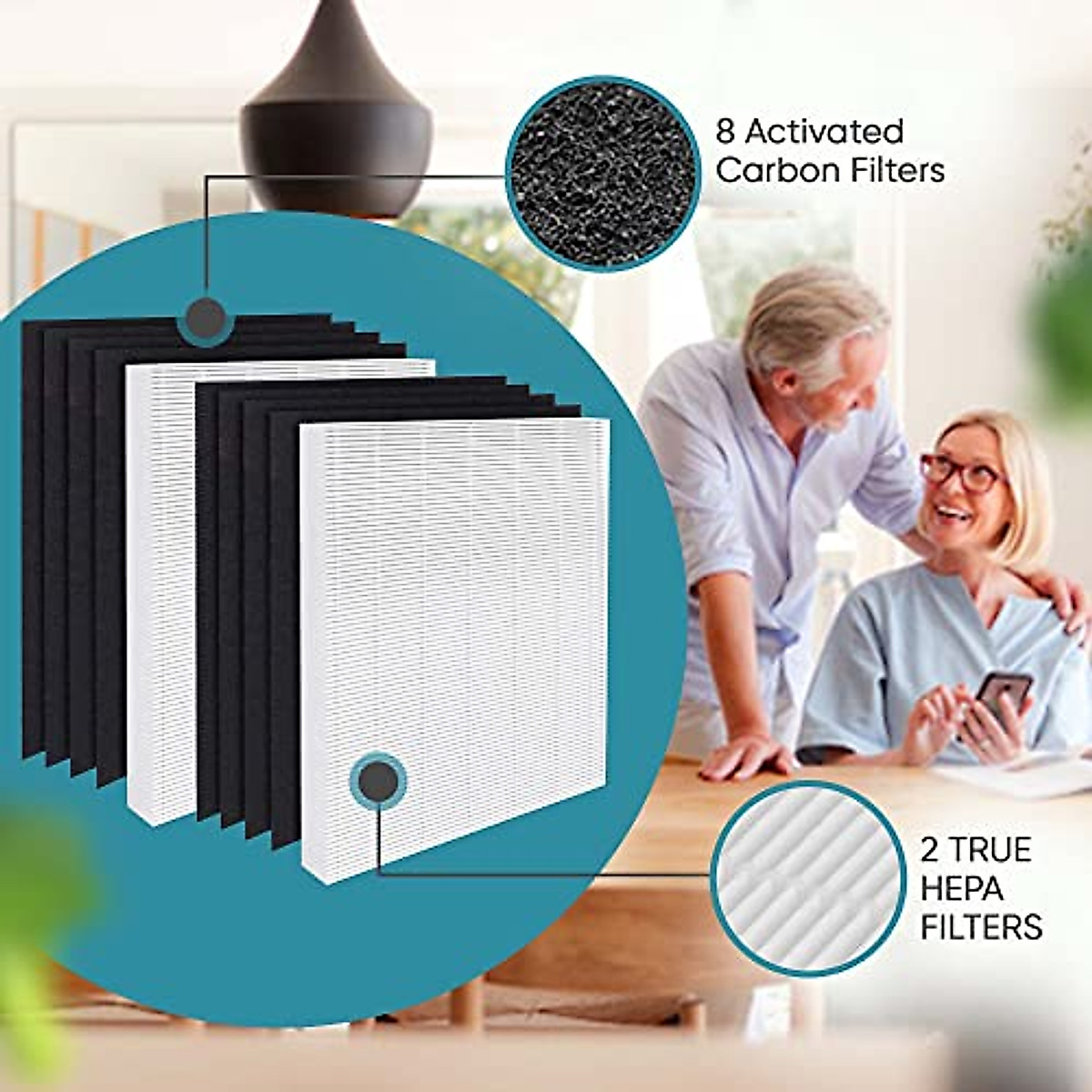 Filters for Winix 115115 - Winix C535 Replacement Filter A - Winix PlasmaWave Filter Replacement - Fit Winix Air Purifier Models C535 P300 5300 6300 AM90. Pack of 2 115115 Hepa + 8 Carbon Filters