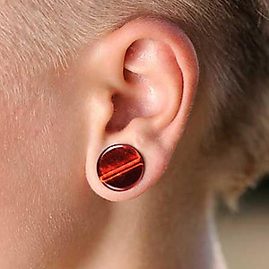 blue palm jewelry Pair of Natural Red Tiger Eye Stone Saddle Plug Double Flare Ear Lobe Plugs E549