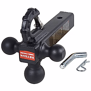 REYSUN Trailer Hitch Tri Ball Mount with Hook, Tactical Tow Hook, Fits 2 inch Hitch Receiver, Secure with Self-Lock Latch, Matt Black