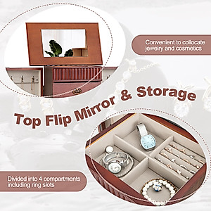 Giantex Standing Jewelry Armoire Cabinet Storage Chest with 7 Drawers, 2 Side Doors, 12 Necklace Hooks, Makeup Mirror and Top Divided Storage Organizer, Large Standing Jewelry Armoire