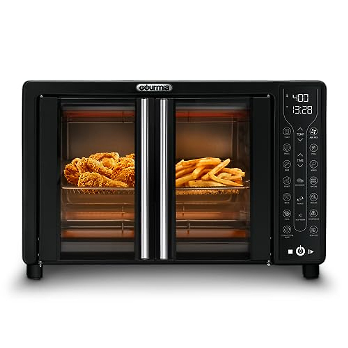 Gourmia Toaster Oven Air Fryer Combo 17 cooking presets 1700W french door digital air fryer oven 24L capacity air fryer accessories, convection toaster oven rack, baking pan, tray recipe book GTF7460