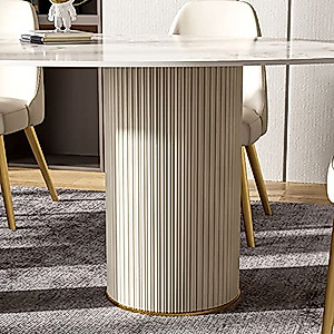 BAYCHEER Luxury Oval Dining Table Slate Stone Top Table with 3 Metal Base Kitchen Table - White 78.7" L x 39.4" W x 29.5" H (Table Only)