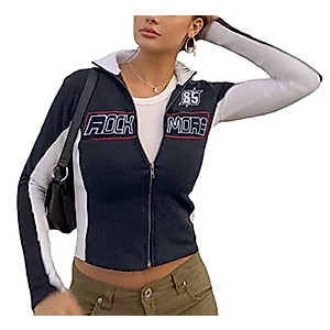 XPONNI Zip Up Jacket Blokecore Clothes Lightweight Trendy Y2k Cropped Jacket Women (S)