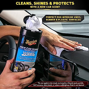 Meguiar's New Car Scent Protectant Wipes - Easy to Use Car Wipes that Protect and Freshen Your Car's Interior - Ideal for Car Detailing & Maintenance - 30 Ct