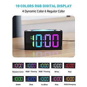PPLEE RGB Digital Clock-Alarm Clocks for Bedrooms,Large Bold Number 7 Dimmers,Battery Backup Loud Alarm Clock,8 Modes Night Light,Dual Charger USB&Type-C,Bedside Desk Clock for Kid Adult Heavy Sleeper