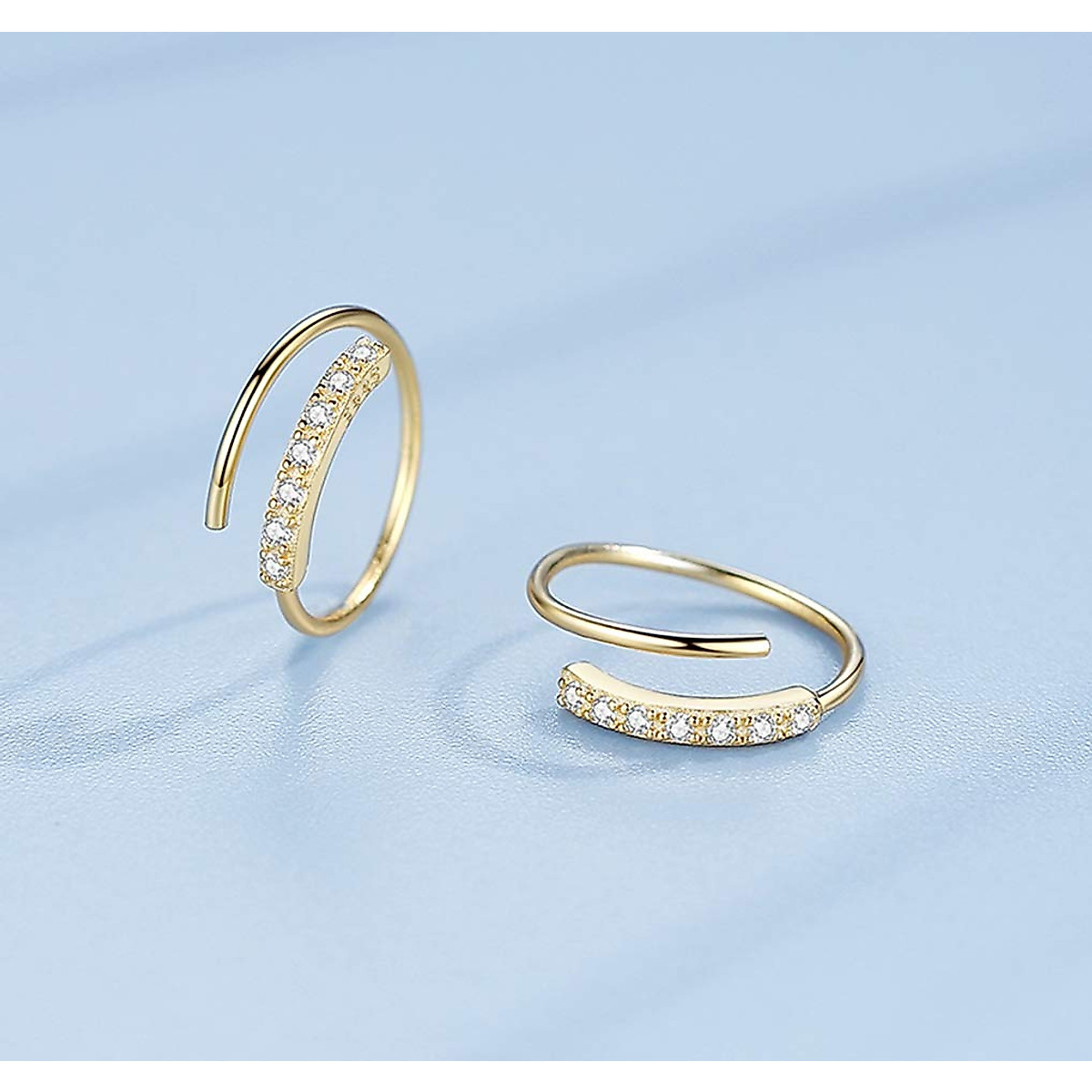 Reffeer 925 Sterling Silver CZ Crawler Earrings Wrap Cuff Earrings For Women Teen (Yellow)