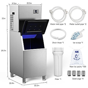 Commercial 550Lbs/24H Ice Maker Machine,Ice Ready in 5-15 min,360Lbs Large Storage,1033W Stainless Steel Electric Nugget Ice Machine with Water line Hook up,12 Steps Ice Thicknesses Adjustable