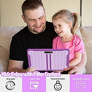 PRITOM Android 10 Go, 10 inch Kids Tablet, Parental Control, 6000mAh, 3G Phone Tablet, Quad Core Processor, 2GB RAM, 32GB ROM, HD IPS Screen, Google Play, YouTube, with Kids-Tablet Case(Purple)