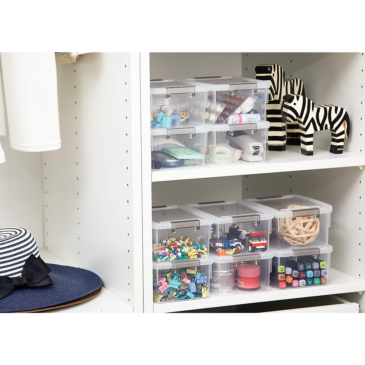 Citylife 1.3 QT 8 Packs Small Storage Bins Plastic Storage Container Stackable Box with Lids for Organizing, Clear White
