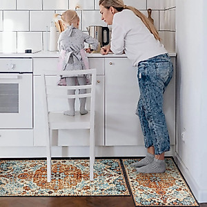 Lahome Bohemian Thin Kitchen Rug Set of 2, Stain Resistant Kitchen Rug and Mat Non Skid Washable Standing Mat Waterproof Floral Sink Rug for Kitchen Floor, 20X30+20X47