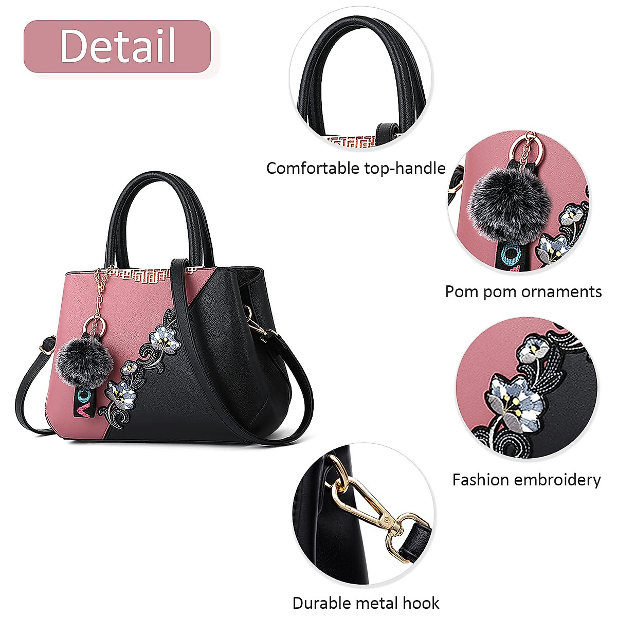 DIRRONA Women Handbag Ladies Messenger Bag Shoulder Bags Fashion Style Handbag Waterproof Casual PU Leather Pompom Messenger Bag Pink A