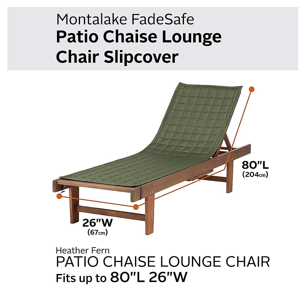 Classic Accessories Montlake Water-Resistant 80 Inch Patio Chaise Lounge Slipcover, Heather Fern, Patio Furniture Covers