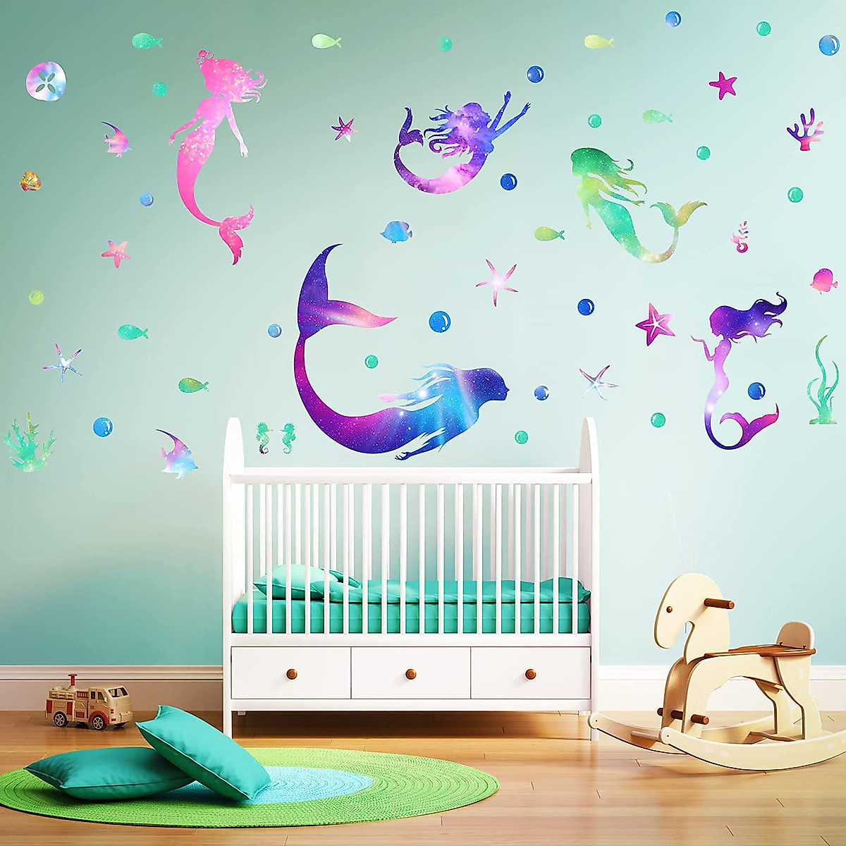 Mermaid Wall Decals for Girls Bedroom Decor, Colourful Creative Wall Stickers Quotes Removable Vinyl Home Decor for Kids Girl Living Room Nursery, DIY Wall Stickers Art Decoration