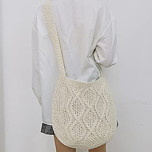Crochet Tote Bag for Women Knitted Shoulder Bags Aesthetic Crocheted Bags Purse Fairy Grunge Hobo Bag Crochet Crossbody Bag