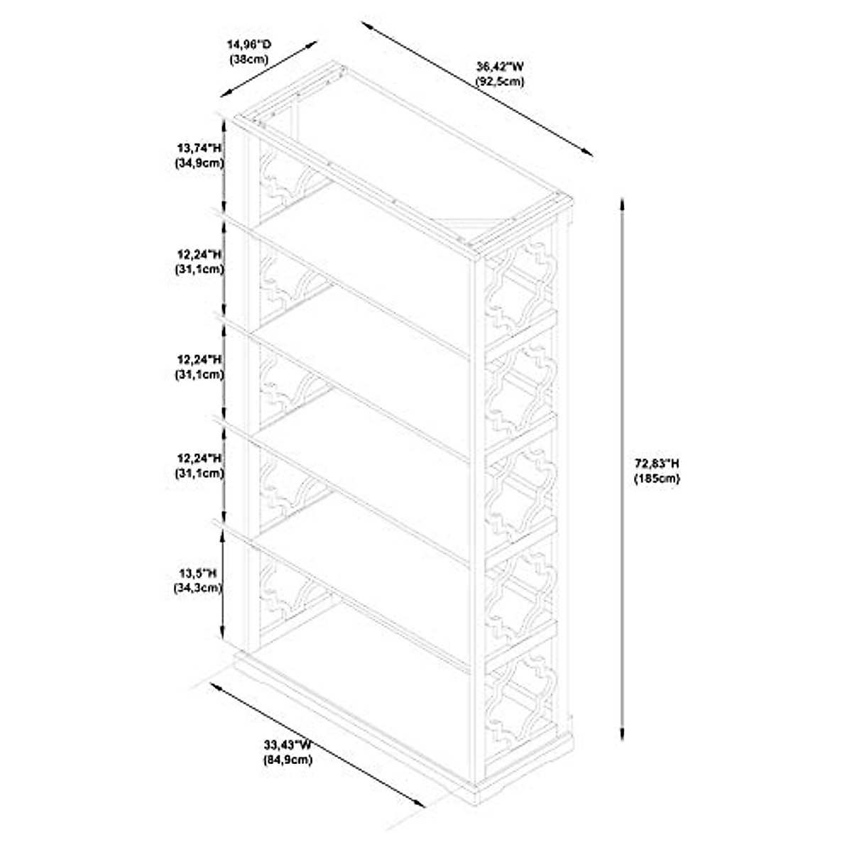 Powell Furniture Turner Bookcase, Black, 36.5" x 15.8" x 72"