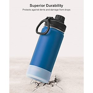 koodee Water Bottle -16 oz Stainless Steel Double Wall Vacuum Insulated Water Bottle for School Wide Mouth Spotrs Flask with Leakproof Spout Lid (Navy)